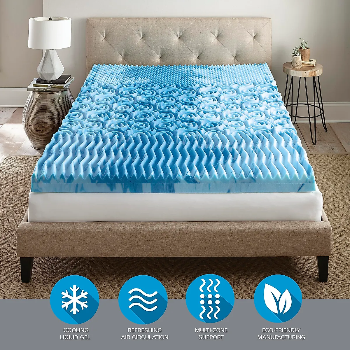 Queen Size 4" Gel Lux Memory Foam Mattress Topper: Contouring Comfort, Pressure Relief Zones, Cooling Gel Infusion, Air Flow Tech, Medium Firm Support, CertiPUR-US Certified
