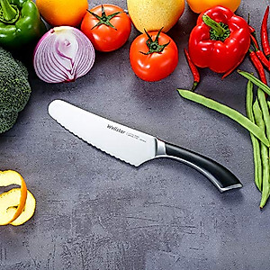 WELLSTAR Sandwich Knife, 6.5 Inch German Stainless Steel Serrated Utility Knife for Bread Vegetable Meat Cutting, Butter Spreader Knife, Razor Sharp Full Tang Handle Multipurpose Kitchen Knife