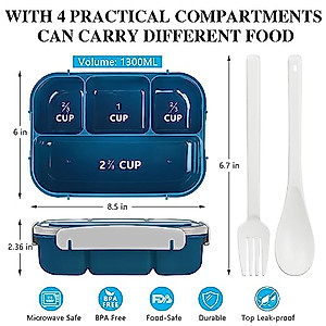 KUBYA Bento Box Lunch Box Kit, 1300ML Lunch Container Leak-Proof 4 Compartment With Ice Packs, Reusable Lunch Bag, Food Bags, Sauce Cups, Durable Lunch Box Microwave Freezer Safe