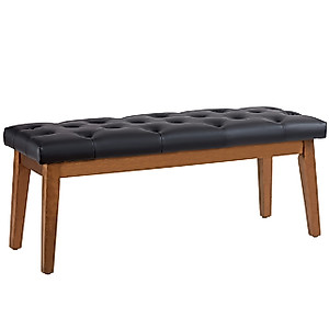 HUIMO Entryway Bench, Black Leather, Solid Wood, Durable and Wear-Resistant
