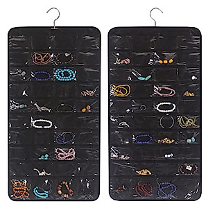 2 Pack Hanging Jewelry Organizer with 80 Pockets Jewelry Storage for Earrings Necklace Bracelet Ring Accessory, Black