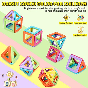 Magnetic Blocks Tiles Toddler Building Toys Edition for 3 4 5 6 7 8 Year Old Girls and Boys Gifts Magnetic Building Toys STEM Learning Educational for Kids Candy Color 52PCS