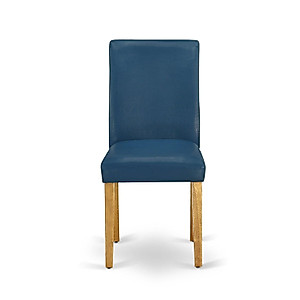 East West Furniture ABP4T55 Abbott Parson Kitchen Chairs - Oasis Blue Faux Leather Padded Dining Chairs, Set of 2, Oak