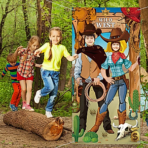 Western Party Decorations, 6 x 3 ft, Cowboy Photo Props Large Fabric West Themed Door Banner Background, Funny Western Games Supplies