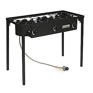 COOKAMP High Pressure Triple Burner Outdoor Propane Camping Stove with 0-20 PSI Adjustable High Pressuer Regulator and Steel Braided Hose 3 Burner Stove Brewing Supply SA3500