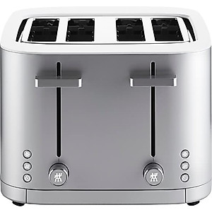 ZWILLING Enfinigy 4 Slice Toaster with Extra Wide 1.5" Slots for Bagels, 7 Toast Settings, Even Toasting, Reheat, Cancel, Defrost, Silver