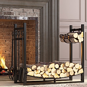 Fire Beauty Fireplace Log Rack with Kindling Holder Firewood Holder for Wood Storage Storage Log Holder Include 4 Tools (19.8)