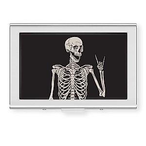Rouidr Credit Card Holder, Small Slim RFID Credit Card Wallet, Metal Business Case ID Case for Women Men, Skull