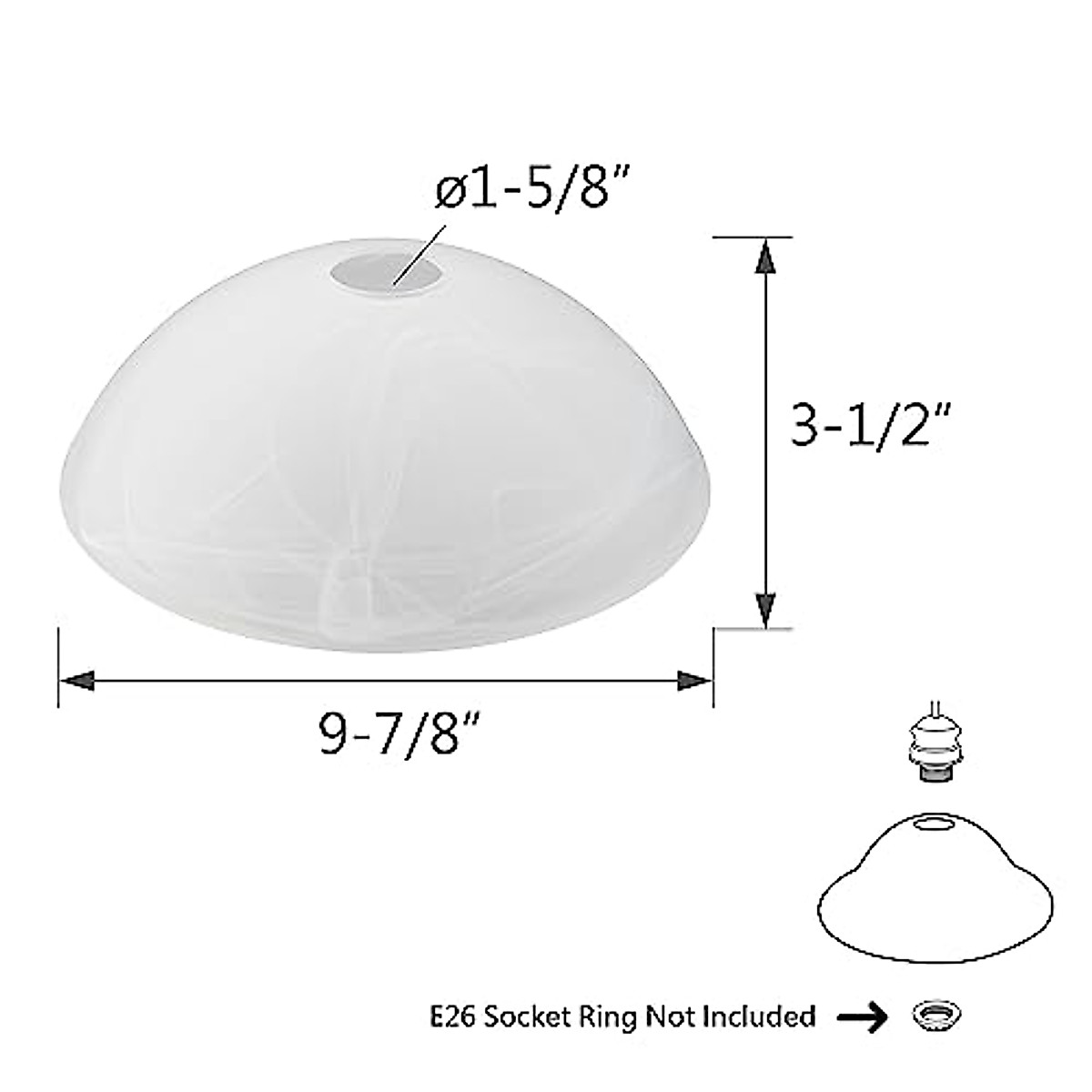 Aspen Creative 23514-11, Alabaster Replacement Glass Shade for Medium Base Socket Torchiere Lamp, Swag Lamp, Pendant and Island Fixture. 9-7/8" Diameter x 3-1/2" High.