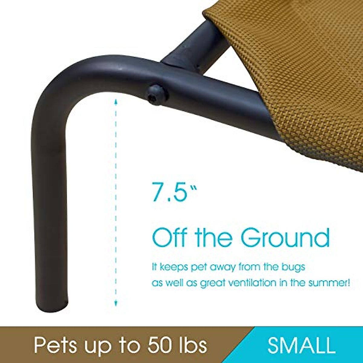 PHYEX Heavy Duty Steel-Framed Portable Elevated Pet Bed, Elevated Cooling Pet Cot, 33" L x 19" W x 7.5" H(S, Brown)