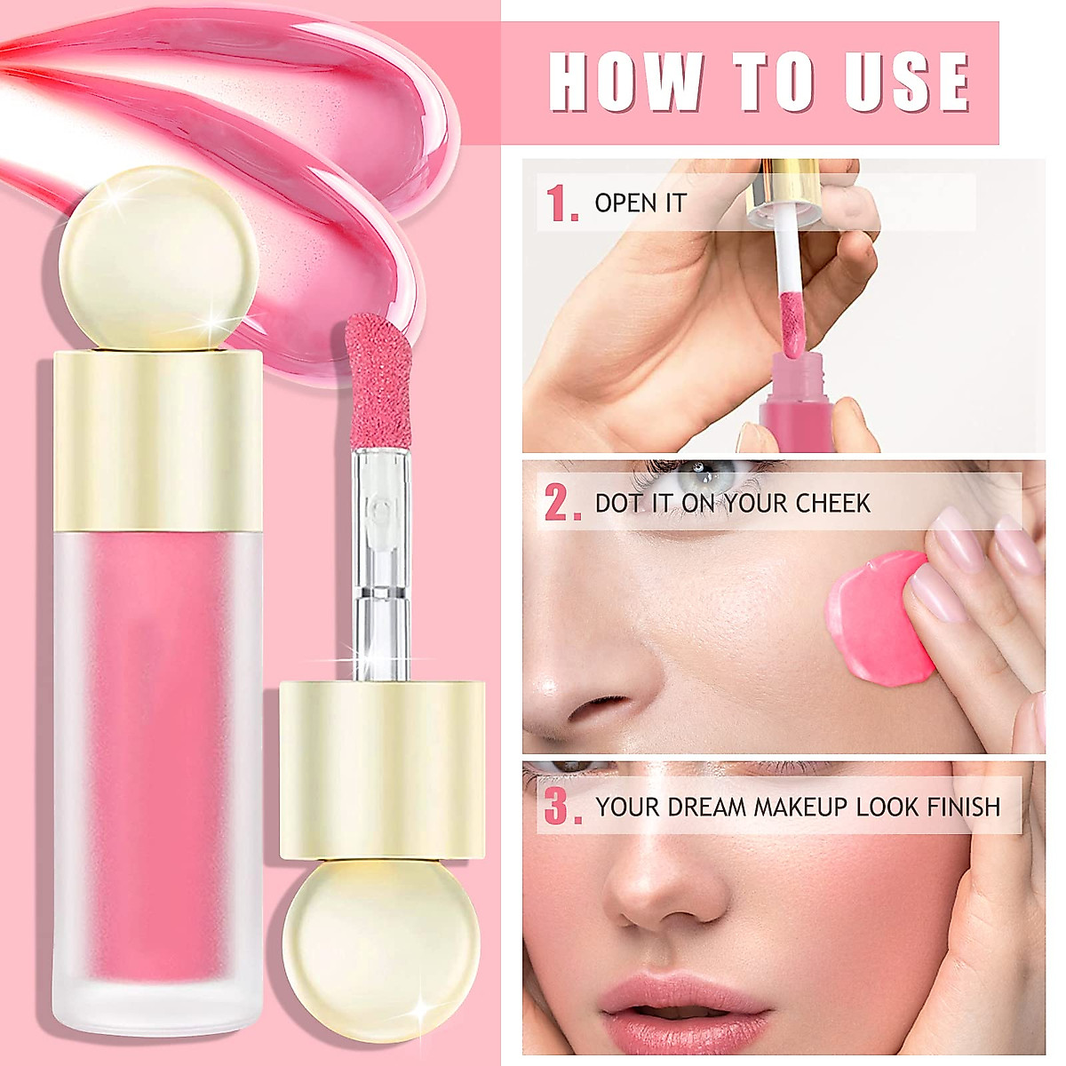 Ofanyia Liquid Blush, Soft Cream Blush Face Makeup, Moisturizing Lightweight Blendable Feel, Natural-Looking, Easy to Blend Soft Velvet Liquid Blusher for Cheek (02#)