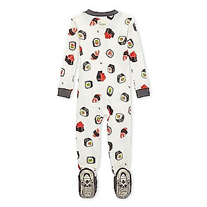 Burt's Bees Baby Baby Boys' Pajamas, Zip-Front Non-Slip Unisex Footed Sleeper PJs, Organic Cotton, Sushi Snacks, 12 Months
