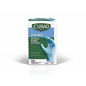 Curad Nitrile Exam Gloves, Durable, Powder Free, Chemical Resistant, One Size Fits Most, 100 Count, Blue