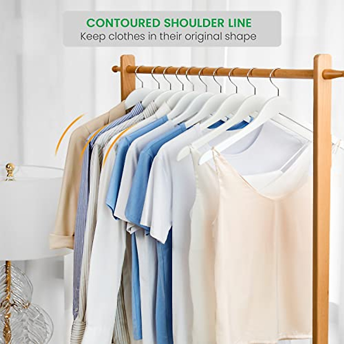 Nature Smile Solid Gugertree Wood Shirt and Dress Hangers with Notches with Antirust Chrome Hook Pack of 10 (White)