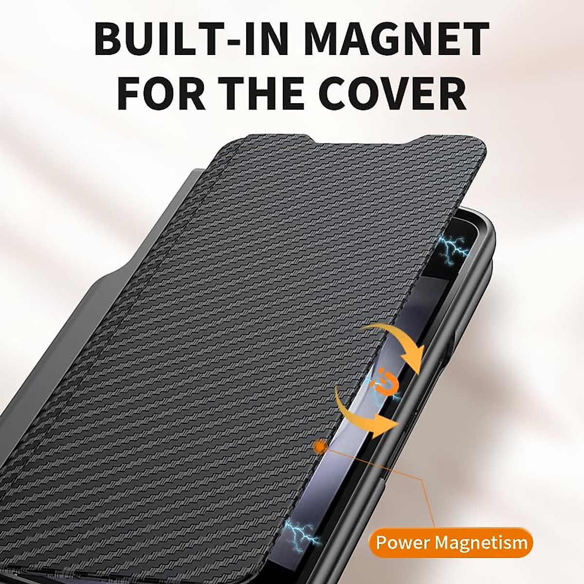 ioiFour Wallet Case for Samsung Galaxy Z Fold 5 with S Pen Holder and Kickstand, Artificial Leather Fully Wrapped Noble and Elegant Fully Protected Hard Case (Carbon Fiber Texture)