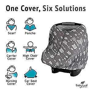 Baby Leaf Covers - Stretchy Multi Use Infant Car Seat and Stroller Canopy with Double Zipper, Breathable Nursing Poncho and Breastfeeding Scarf, Arrows