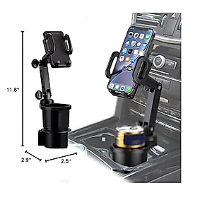 Cup Holder Phone Mount for Car, Cell Phone Cup Holder Car Mount, Car Cellphone Large Adapter Long Arm with 360 Degree Rotation, 2 in 1 Car Cup Phone Holder Fits Most Bottles and Smartphones