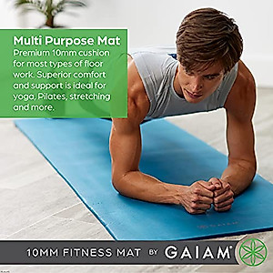 Gaiam Extra-Thick Yoga Fitness Mat and Exercise Mat with Non-Slip Texture and Easy Carry Strap - Ideal for Floor Workouts and Everyday Yoga - Supportive and Portable, Black, 10mm