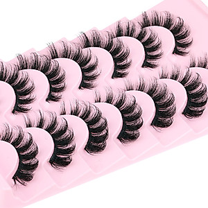 Mink Lashes Fluffy Wispy Lashes Natural Look 3D False Eyelashes D Curl Russian Strip Lashes 7 Pairs Short Fake Eyelash Pack by EYDEVRO