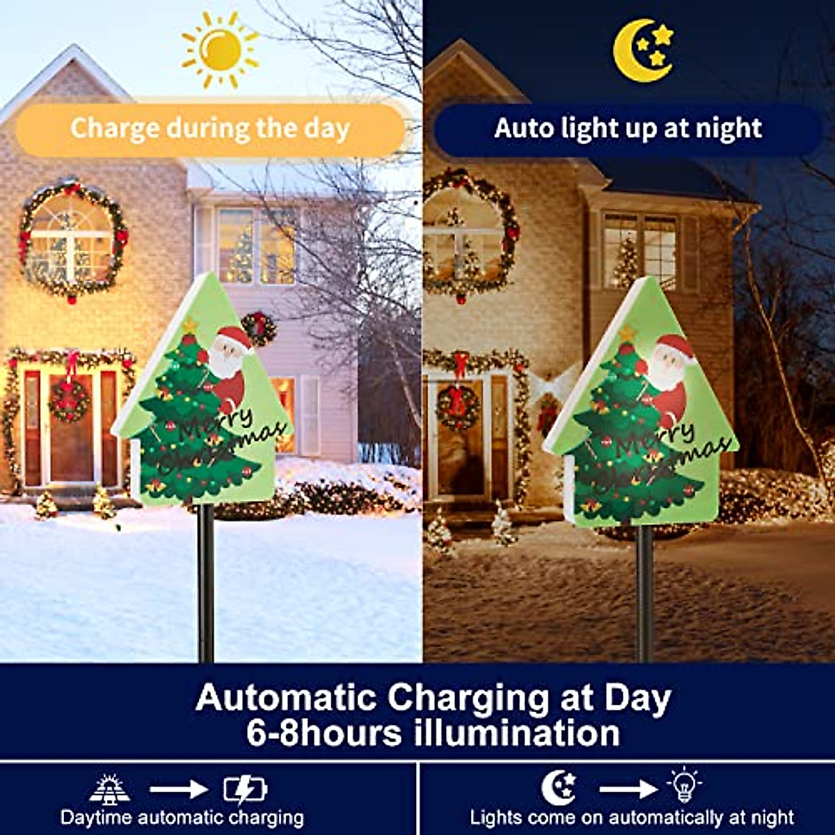Fastruggle Merry Christams Yard Stake Sign Decoration,Solar Christmas Decoration Stake Lights, Xmas Outdoor Solar Pathway Lights Waterproof Decoration for Patio Garden Lawn Home Front Door