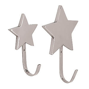 Deco 79 90882 Stainless Steel Star Wall Hooks (Set of 2), 6" x 9", Silver