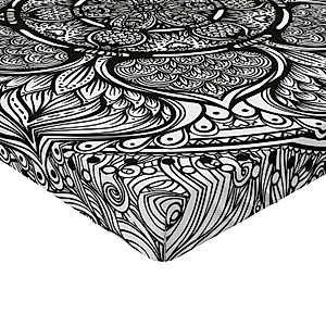 Ambesonne Ethnic Fitted Sheet, Mandala Inspired Art Hand Drawn Paisley Pattern Boho Native, Bed Cover with All-Round Elastic Deep Pocket for Comfort, Twin XL Size, Black and White