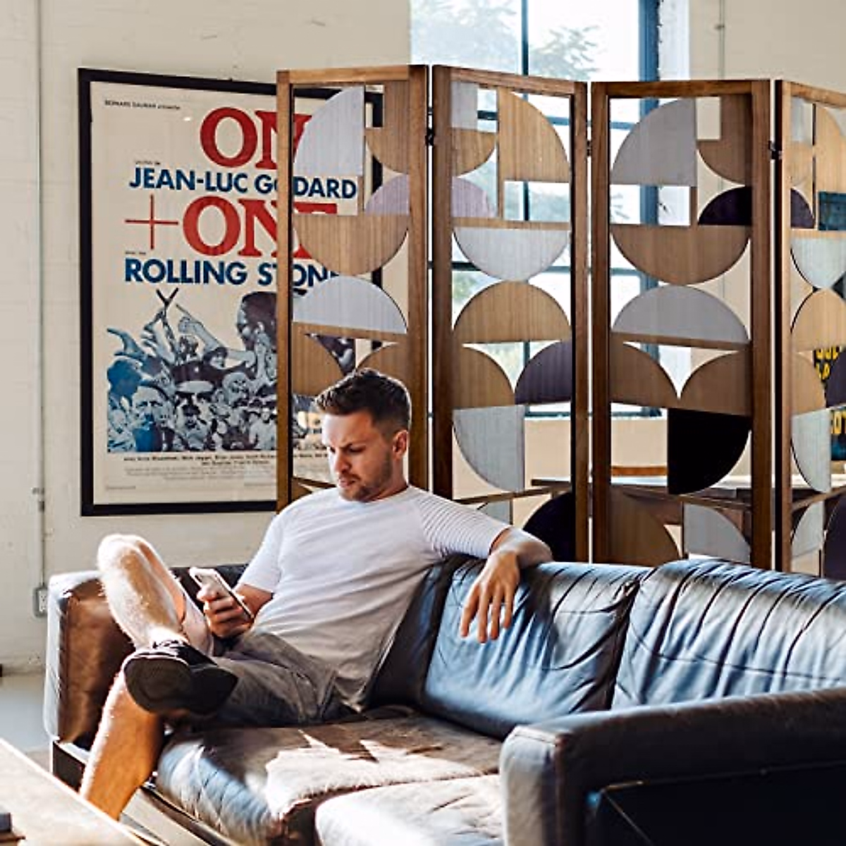 Babion 4 Panel Room Divider, Wood Cutout Folding Room Divider, 5.6 Ft Tall Room Screen Divider Indoor Portable Partition Screen, Modern Home Office Bedroom Decoration, Brown