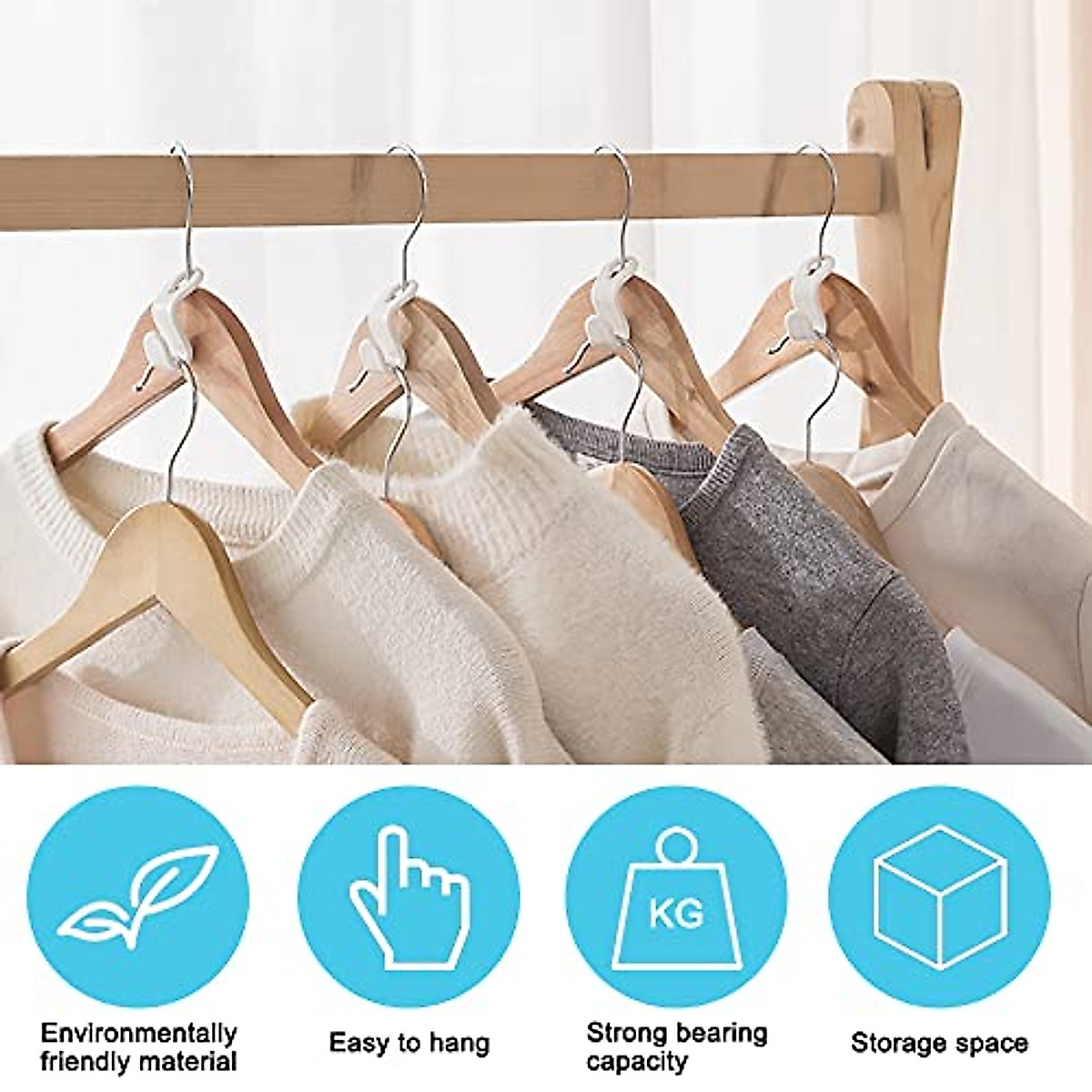 maxin 60 Hanger Connector Hooks, Hanger Extension, Closet Organizer, Space Saving Mini Closet Hanger Organizer (White)