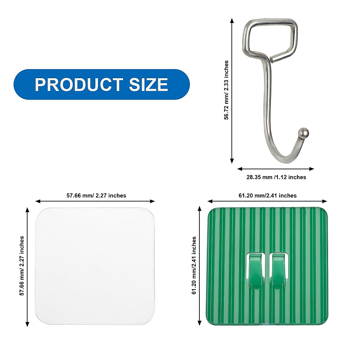 10 Pcs Large Adhesive Hooks Adhesive Curtain Rods for Hanging Heavy Duty 40 lb(Max) Large Wall Hooks Acrylic Hooks Coat and Towel Hooks for Bathroom Kitchen Office,Green