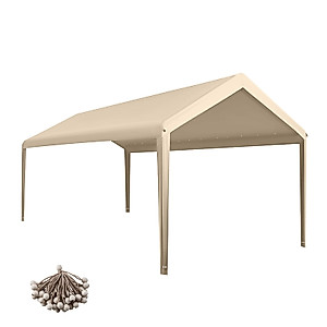 Gardesol Replacement Canopy, Replacement Top Cover for 10' x 20' Carport Frame, 180G Waterproof & UV Protected Tarp with Ball Bungees, Beige,