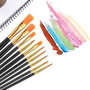 AROIC Acrylic Paint Brushes, 6 Packs / 60 pcs Nylon Hair Paint Brush Set for All Purpose Oil Watercolor Painting Artist Professional Kits (Black)