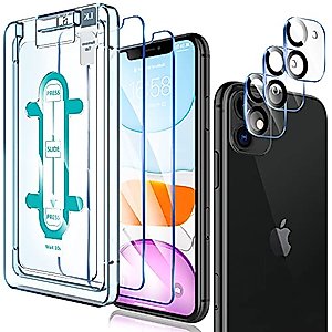 LK 6 Pack 3 Pack Screen Protector with 3 Pack Camera Lens Protector Compatible for iPhone 11 6.1-inch, Tempered Glass, Case Friendly, Easy-Installation Tool, 9H Hardness