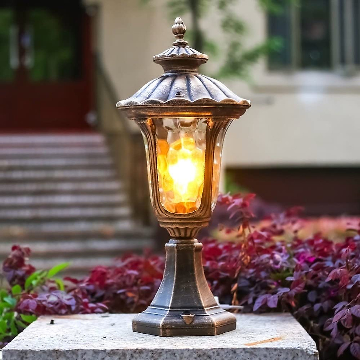 MODEBHD Waterproof Aluminum Modern Outdoor Column Lamp Tradition Classic Victoria Glass Lantern Antirust Table Lamp Street Post Light Villa Garden Patio Lawn Lights E27 Lampholder Decoration Pillar Li