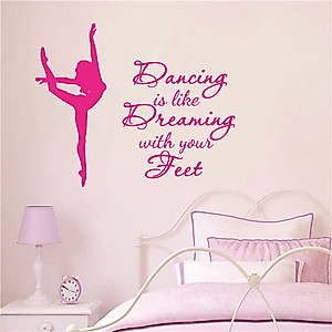 Girl Room Ballet Dancer Wall Decal Dancing is Like Dreaming with Your Feet Dance Wall Sticker Living Room Dance Room Mural Bedroom Wall Art Decor TM-79 (Blush Pink)