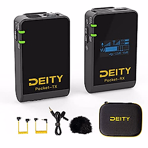 Deity Pocket Wireless Microphone System (Pocket TX + Pocket RX) OLED Display 3.5 mm Audio Input Compatible with DSLR Cameras, camcorders, Android Smartphones, Laptop, PC Black