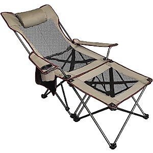 YDY+YQY Camping Lounge Chair,Portable Lounge Chair with Cup Holder and Pillow,Adjustable Chaise Lawn Chair with Footrest for Outdoor Indoor Office Beach Camp Picnic (Grey)