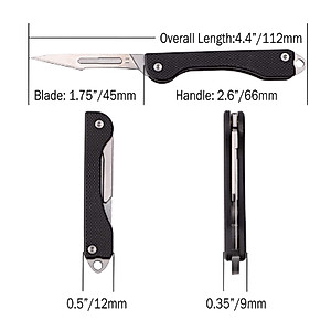 Samior S12 Mini SlipJoint Scalpel Folding Pocket Knife with 10pcs #11 Replaceable Blade, Black G10 Handle Utility EDC Keychain Knife for Box Cutting, Crafting 0.5oz