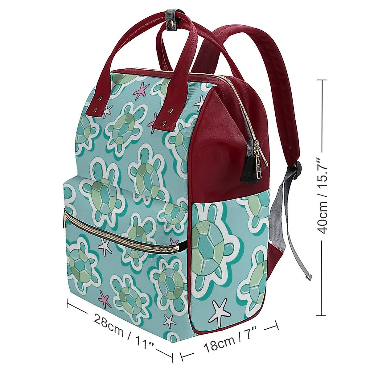 Turtles and Starfish on Blue Diaper Bag Backpack Large Capacity Mommy Bags Multifunction Nappy Bag Travel Back Pack Red-Style