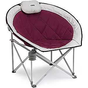 CORE Equipment Folding Oversized Padded Moon Round Saucer Chair (Wine)