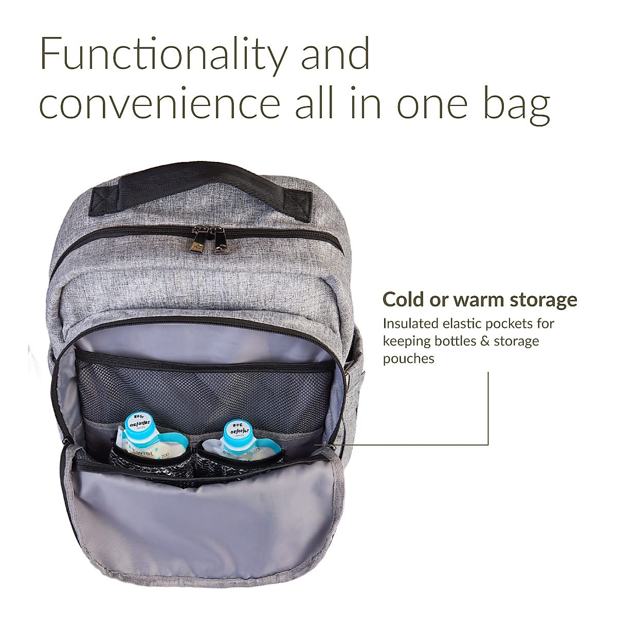 Kiinde Diaper Bag Backpack, Unisex Baby Bag Multifunction Padded Travel Backpack for Mom and Dad with Changing Pad, Stroller Straps, Laptop Sleeve, Grey