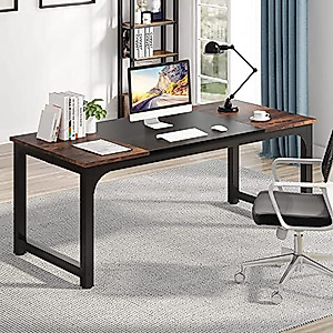 Tribesigns Modern Computer Desk, 70.8 x 31.5 inch Large Office Desk Computer Table Study Writing Desk Workstation for Home Office, Black Metal Frame
