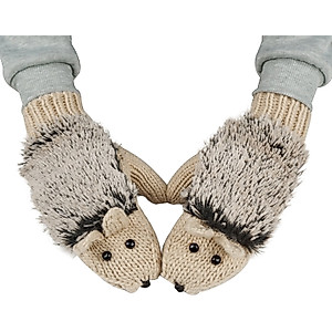 Winter Gloves Mittens Like Lovely Hedgehog For Women, Beige
