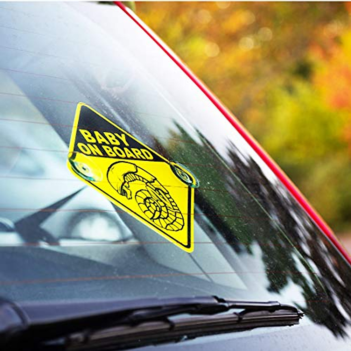 getDigital Chestburster Baby on Board Car Window Sign - Yellow Safety Sign with 2 Suction Cups inspired by the Sci-Fi Alien Movies - 6.3 x 6.3 inch