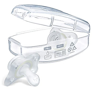 Chicco PhysioForma Silicone Mini Glow in The Dark Pacifier in Clear for Babies 2-6m, Orthodontic Nipple, BPA-Free, 2-Count in Sterilizing Case