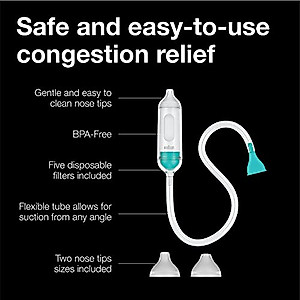 Braun Manual Nasal Aspirator – Quickly and Gently Clear Stuffed Infant Noses - Toddler and Baby Nasal Aspirator with Two Nose Tips