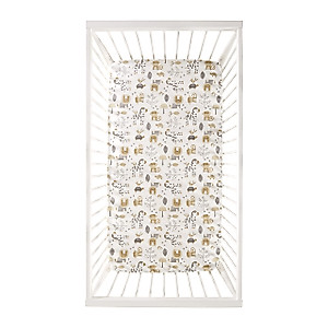 Levtex Baby - Kenya Crib Fitted Sheet - Fits Standard Crib and Toddler Mattress - Boho Elephants, Leaves and Flowers - Grey and Taupe - Nursery Accessories - 100% Cotton