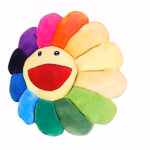 17" Smile Face Flower Plush Pillow Rainbow Toy Stuffed Doll Sleep Cushion Mat Sunflower Sofa Chairs Floor Pillow for Kids Home Bedroom Car Shop Decor