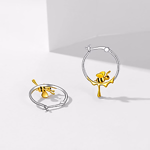 Bee Hoop Earrings 925 Sterling Silver Cute Animal Hoop Earring Bee Honey jewelry for Women