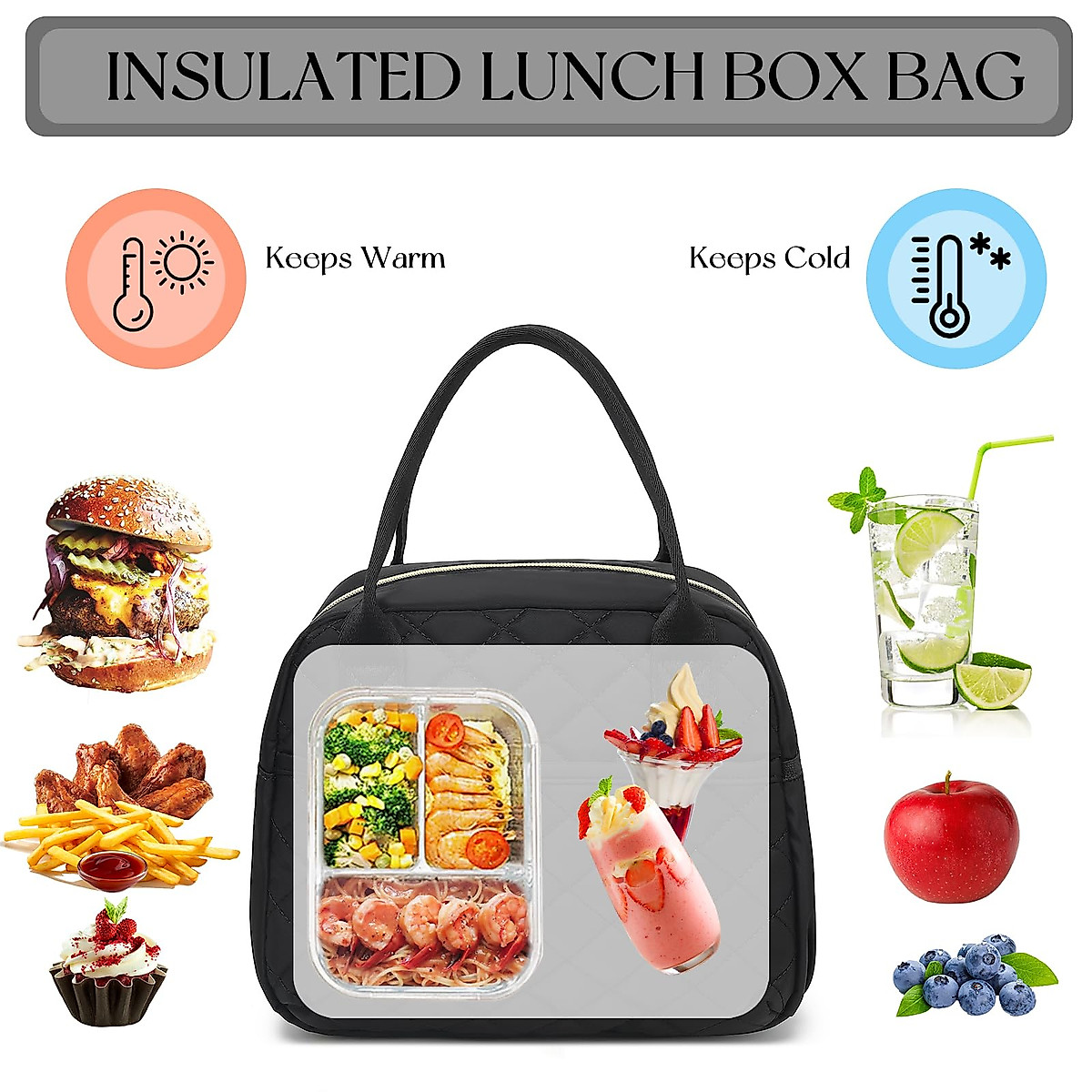 CAMTOP Lunch Box for Women Insulated Lunch Bag Lunchbox Cooler Thermal Leakproof Quilted Reusable Lunch Tote Bag for Work School Travel Picnic