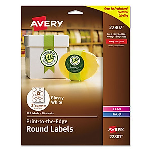 Avery 2" Glossy White Round Labels, Sure Feed, Full Bleed --Print to the Edge, 120 Thank You Labels (22807)